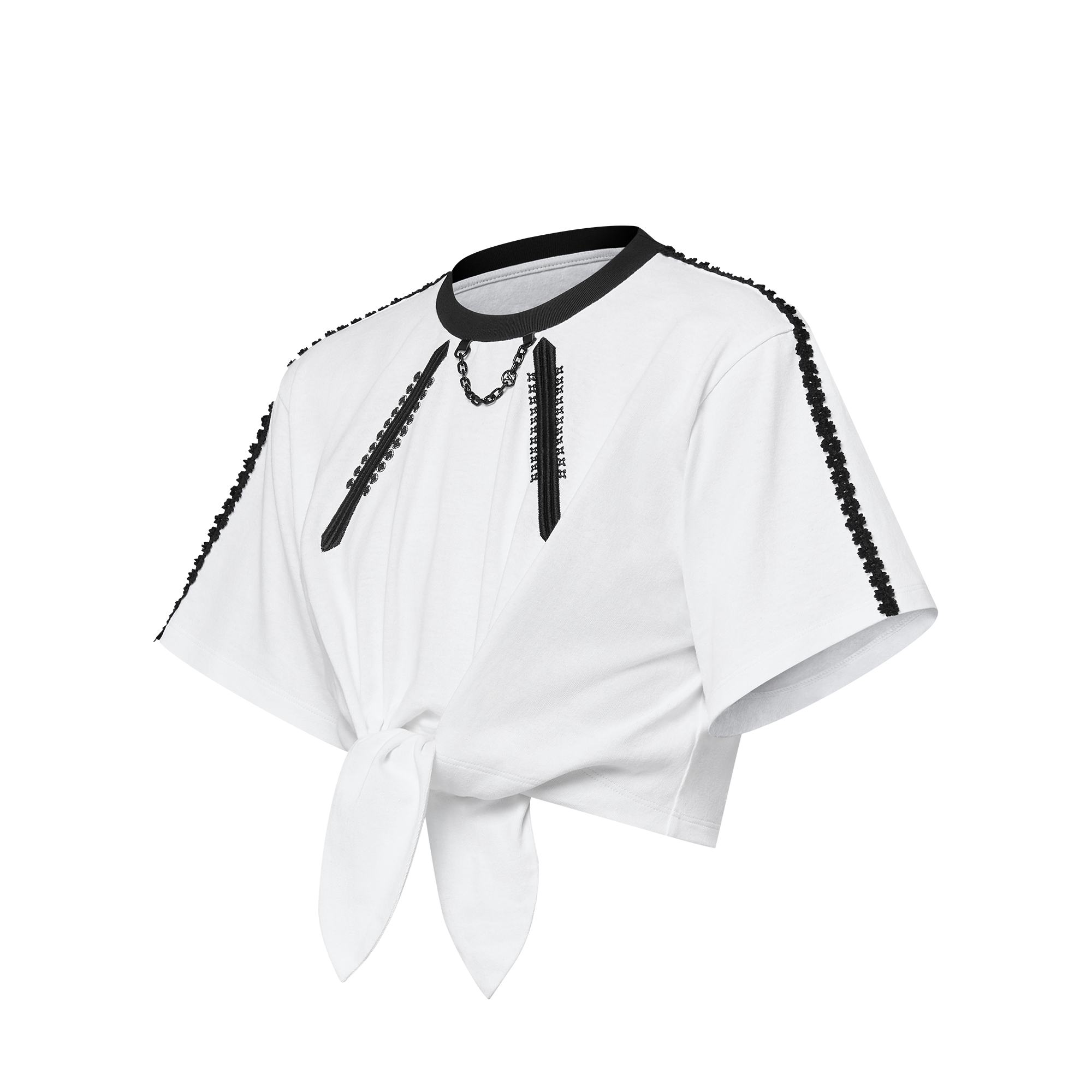 Graphic Lace Embroidery Self-Tie T-Shirt - Women - Ready-to-Wear ...