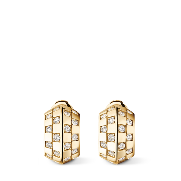 Le Damier de Louis Vuitton Double Hoops, Yellow Gold and Diamonds ...