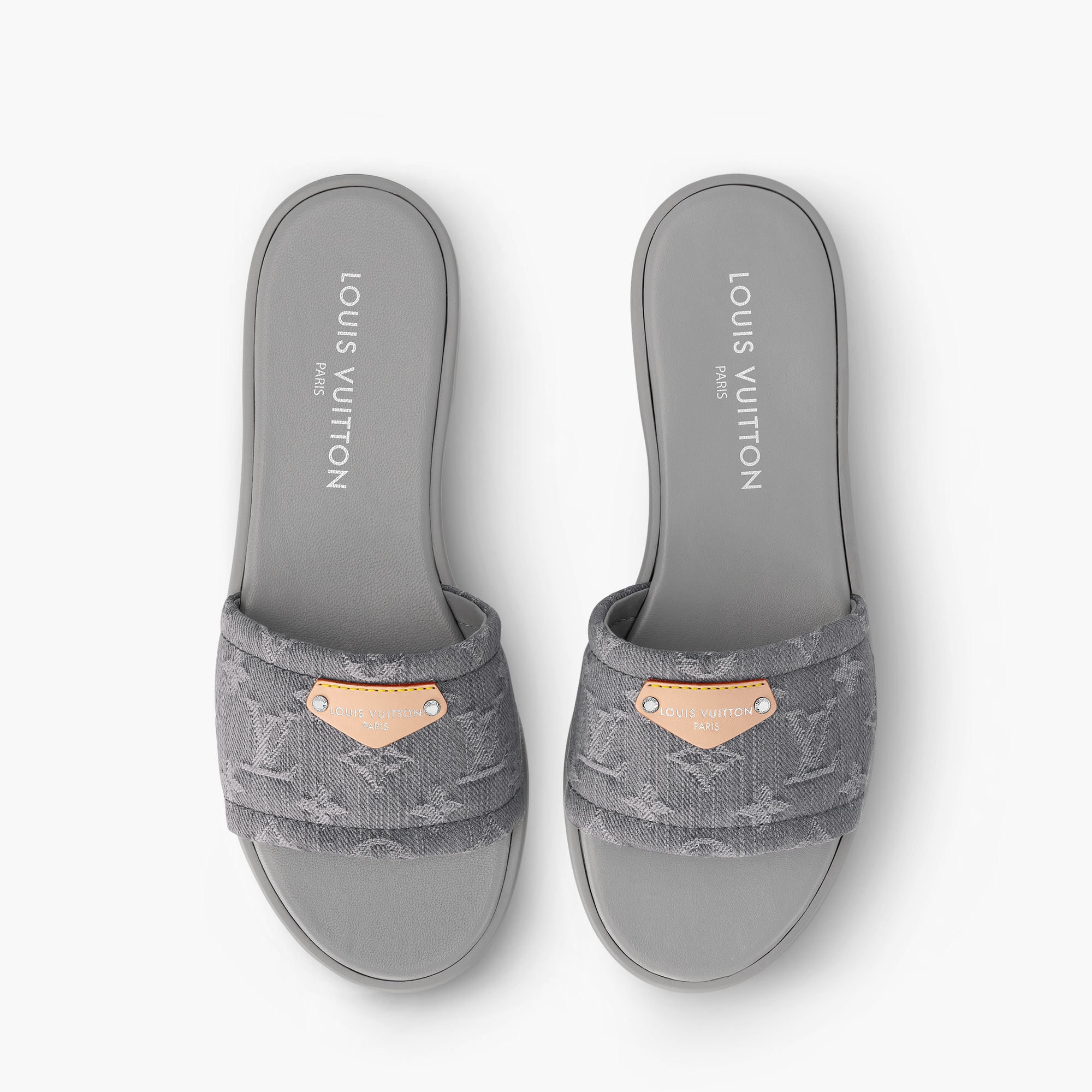 grey flat mules