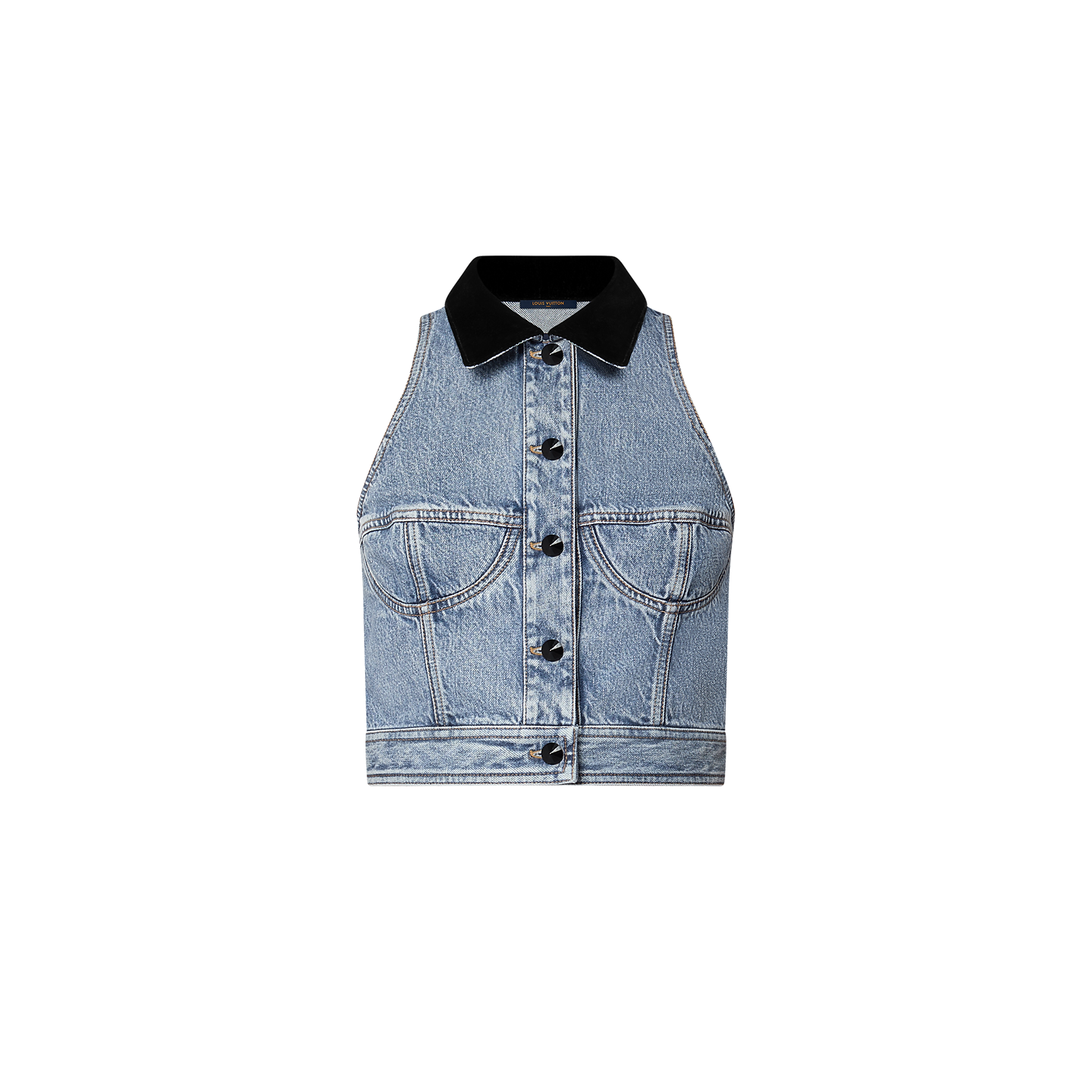 Sleeveless Velvet Accent Denim Jacket - Women - Ready-to-Wear | LOUIS ...